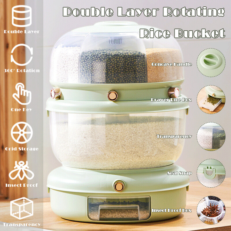 Vision Nordic Rotatable Rice Bucket Double Layer Rice Storage Box 4kg ...