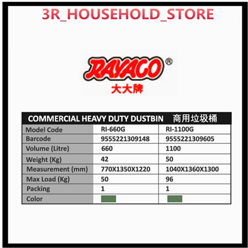 RAYACO Large Garbage Bin with Wheels/ Green Garbage Bin outdoor ...