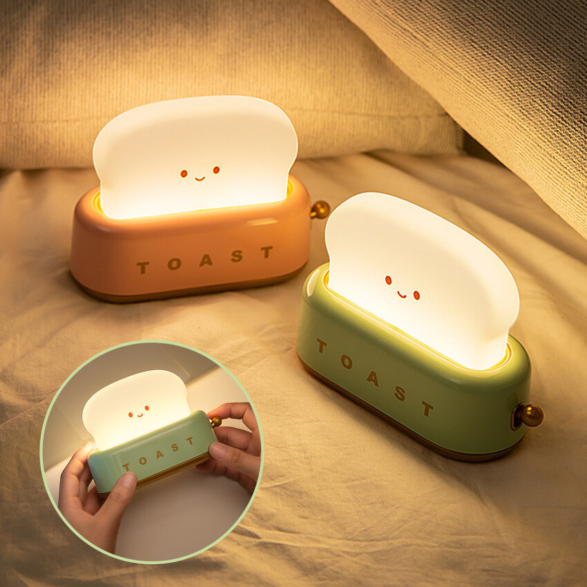 Cute Battery Night Light ,toast Bread Led Food Lamp With Rechargeable ...