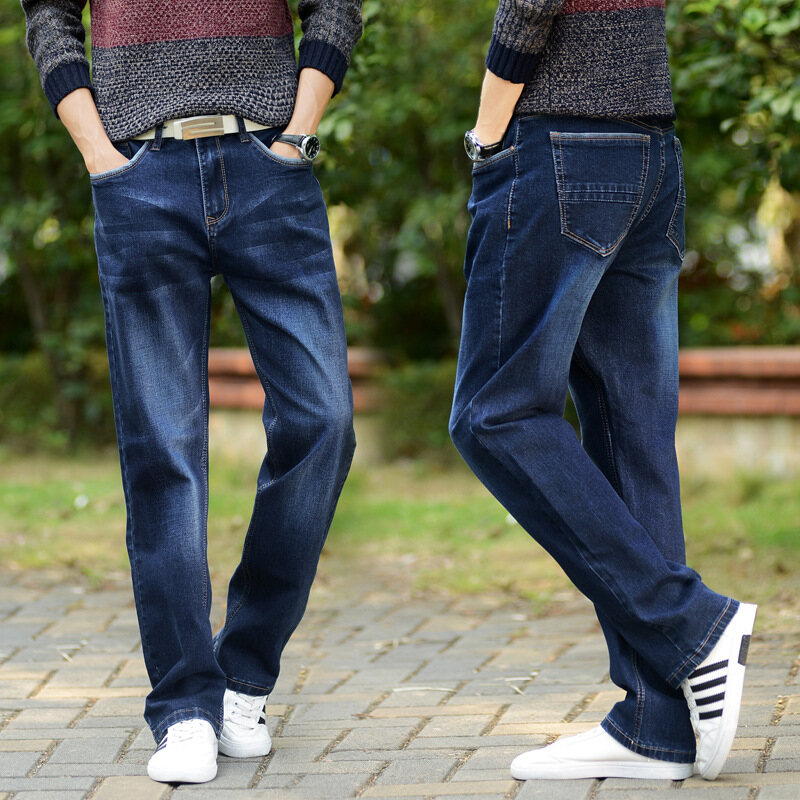 High Stretch Jeans Mens Loose High Waist Fat Guy Plus Size Straight ...