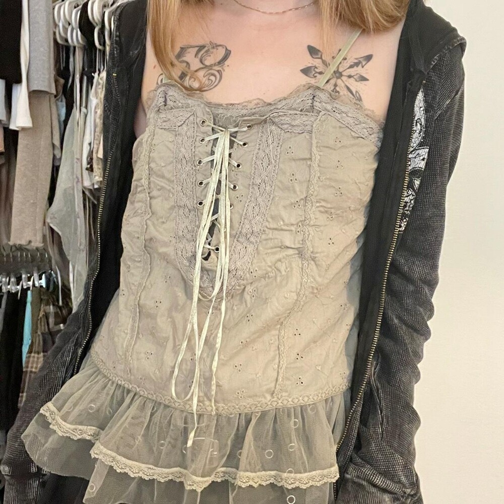Y2k Vintage ผู้หญิง Fairy Grunge Crop Tops 2000S Aesthetic ลูกไม้ Camis ...