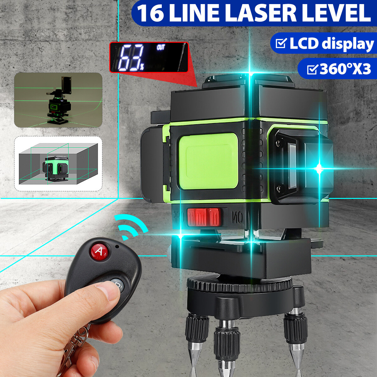 LCD Display 4D Lasers Level Level Blue Beam 360 Horizontal Vertical ...