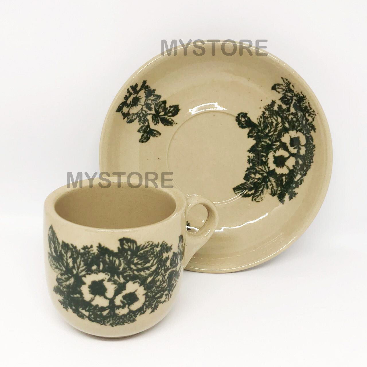 [Extra Thick] Traditional Chinese Floral Green Flower Cup and Saucer ...