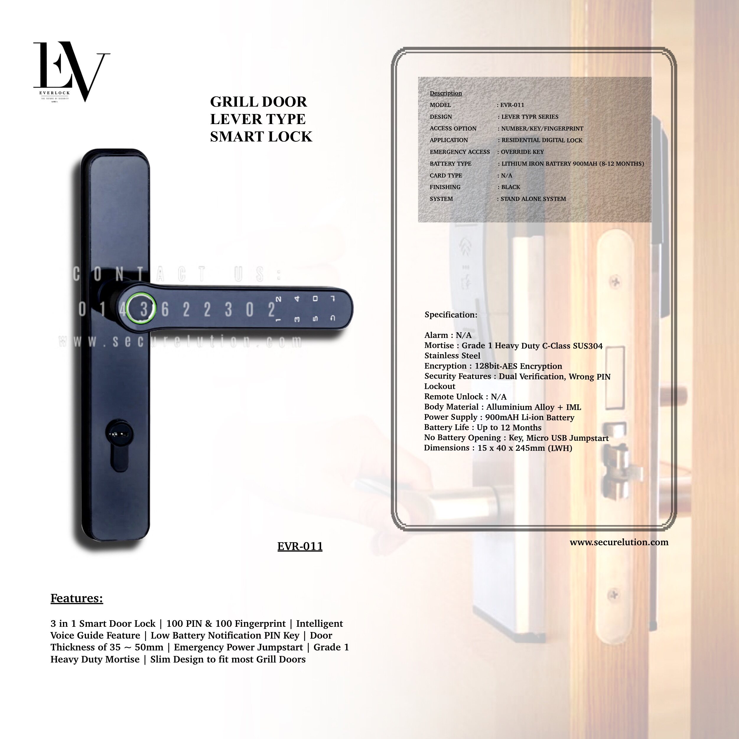 Everlock Korea Digital Door Lock EVR011 Grill Lock | Lazada