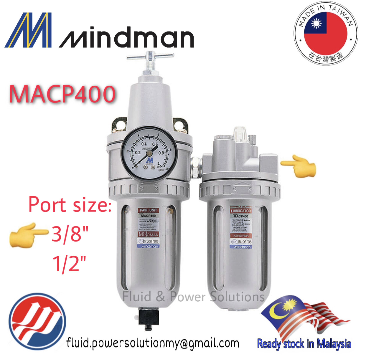 Mindman MACP400 3/8" and 1/2" FRL Air Unit "Made in Taiwan" Air Filter ...