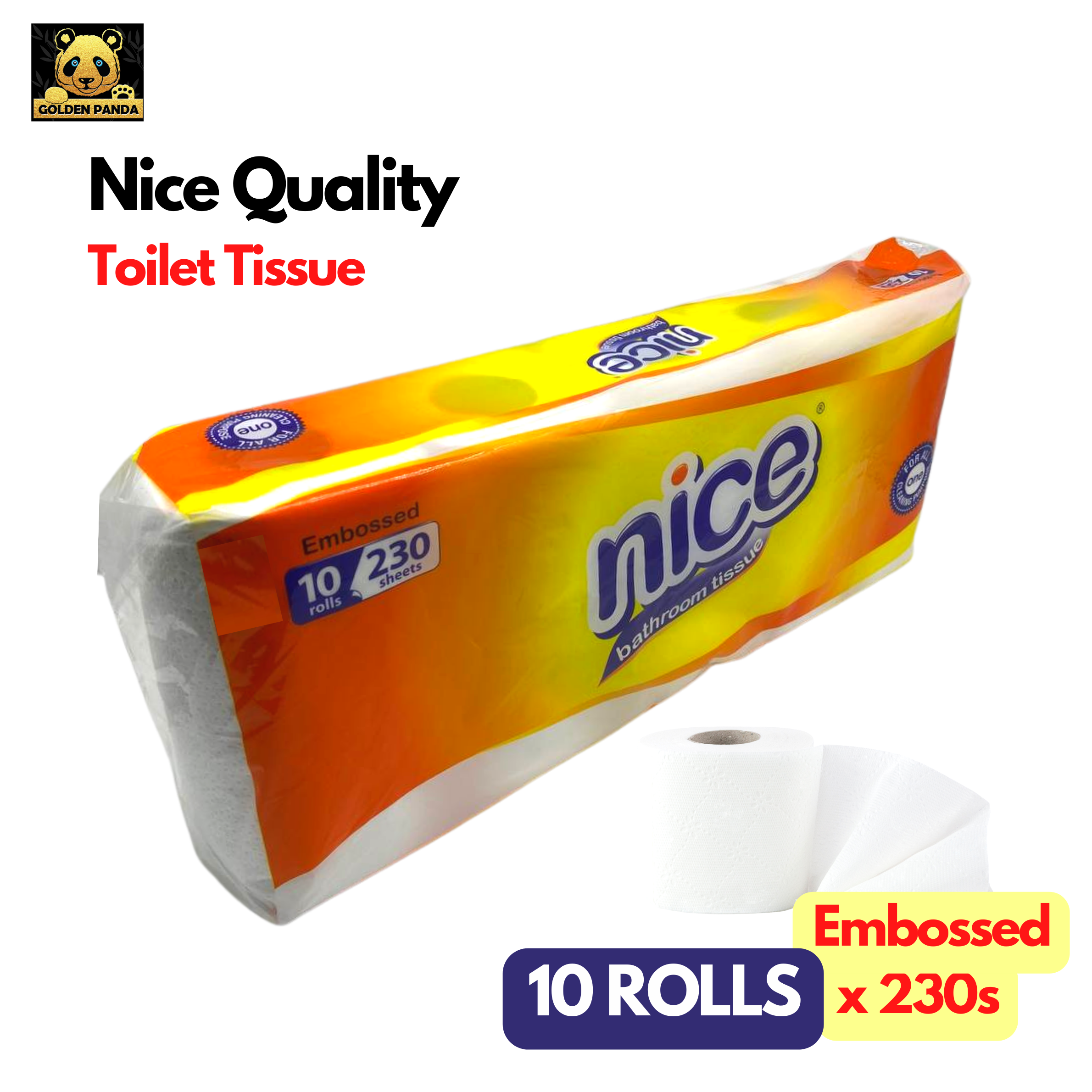 NICE Toilet Tissue Roll 2 Ply / 230 Sheets 100% virgin Pulp – 10 Rolls ...