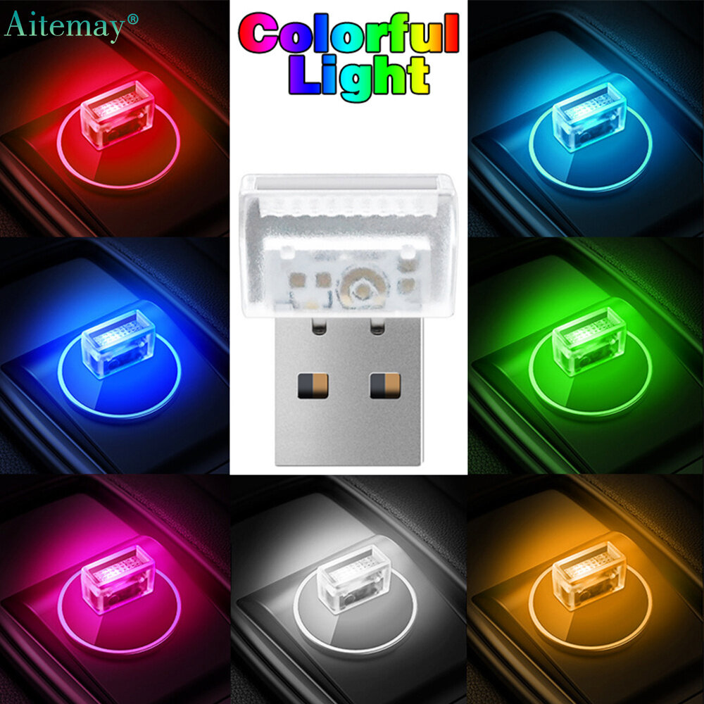 Aitemay Mini USB Light LED รถ Ambient Light Neon ไฟภายในรถ7สีอ่อน1PC ...