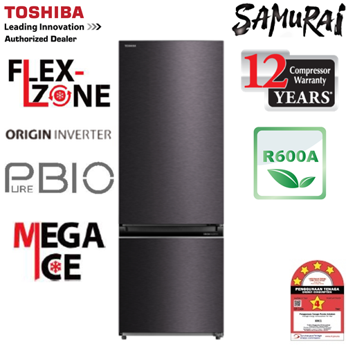 TOSHIBA 2 DOOR ORIGIN INVERTER REFRIGERATOR 380L GRRB410WEPMY(37) | Lazada