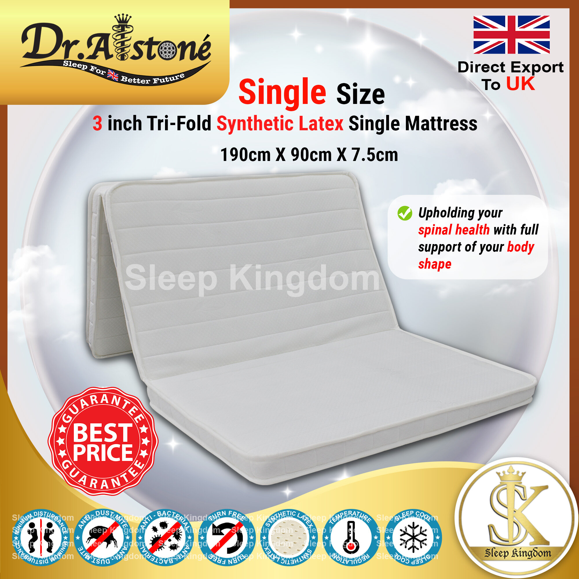 (Limited Edition) Dr.Alstone 3 inch Tri Fold Synthetic Latex Mattress ...