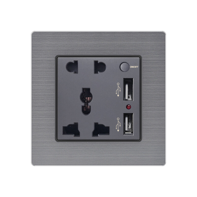 FLKL 220V Gray Wall Key Switch Panel 13amp Universal 3/6 Pin Plug ...