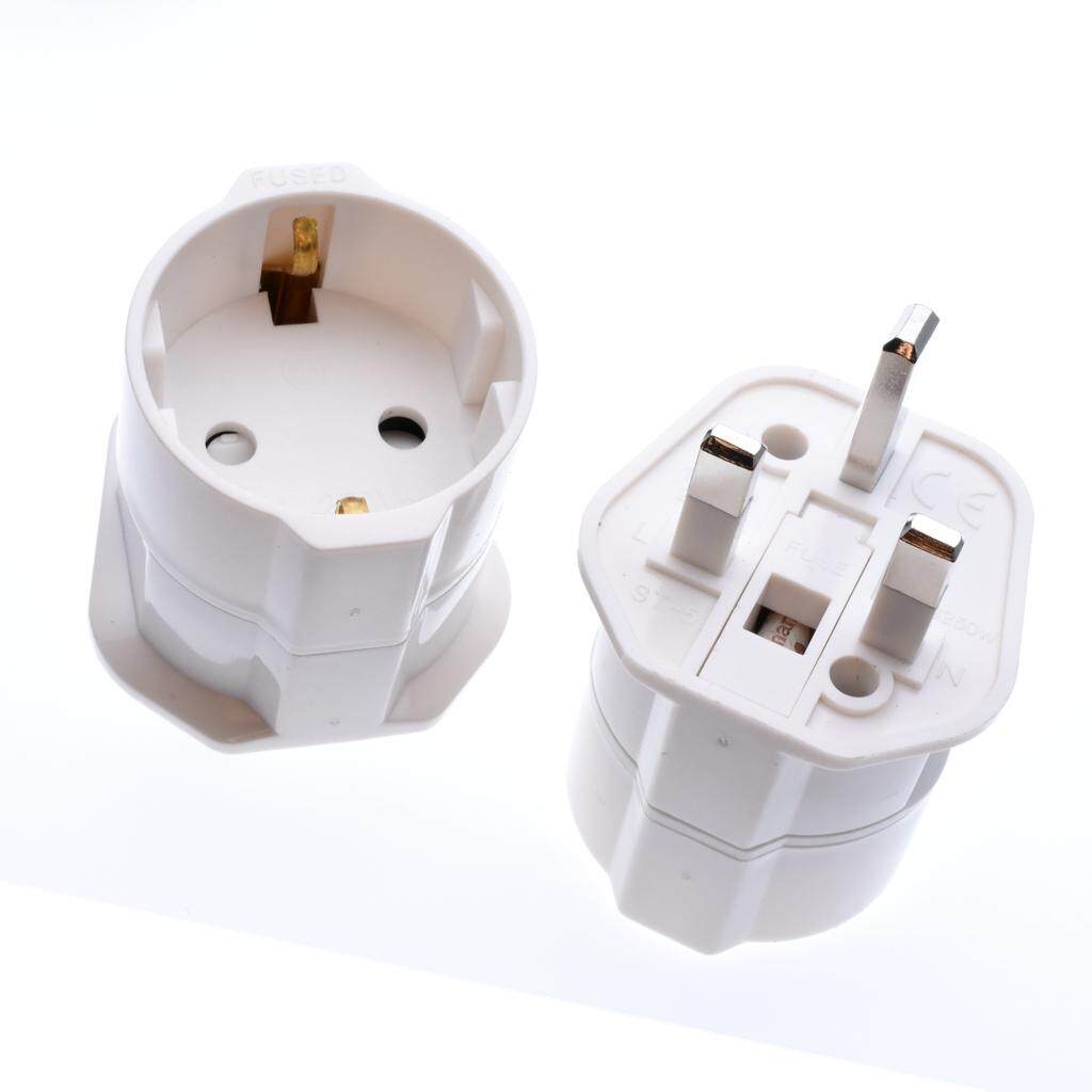 European 2 Pin to UK 3 Pin Plug Adaptor Euro EU Schuko Travel Mains ...
