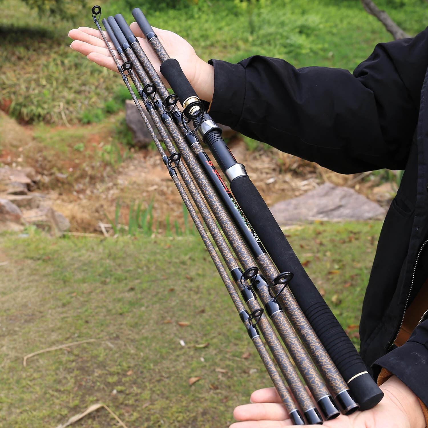 SougayilangสำหรับตกปลาRod 3M Spinningแบบพกพา5ส่วนCarp Rodตกปลาคาร์บอนไฟ ...