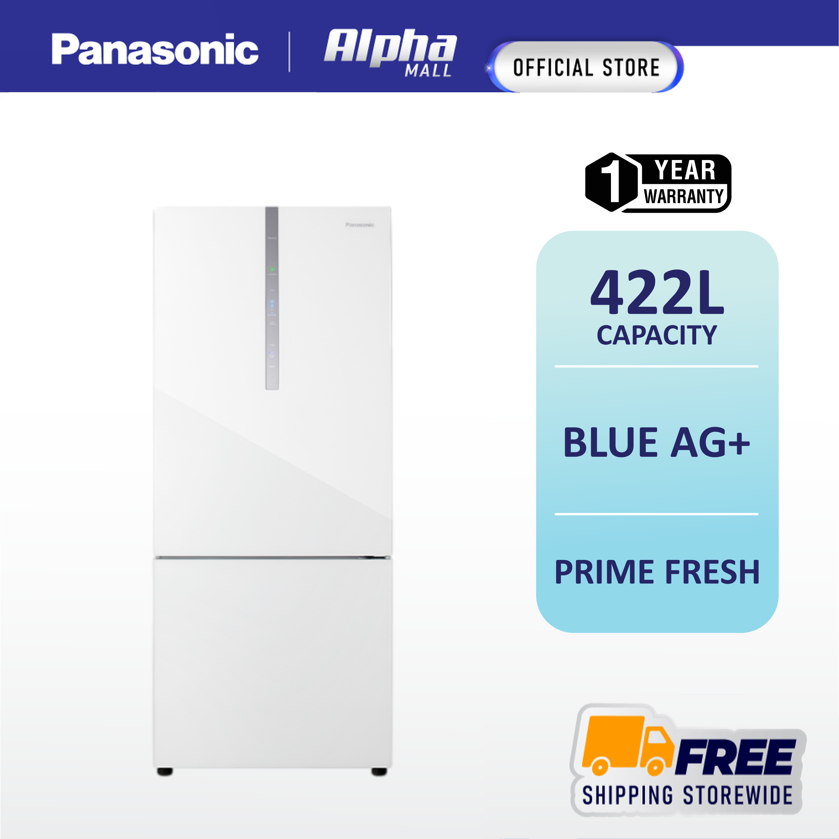 PANASONIC Refrigerator NR-BX421WGW 2 Door Fridge Bottom Freezer Glass ...