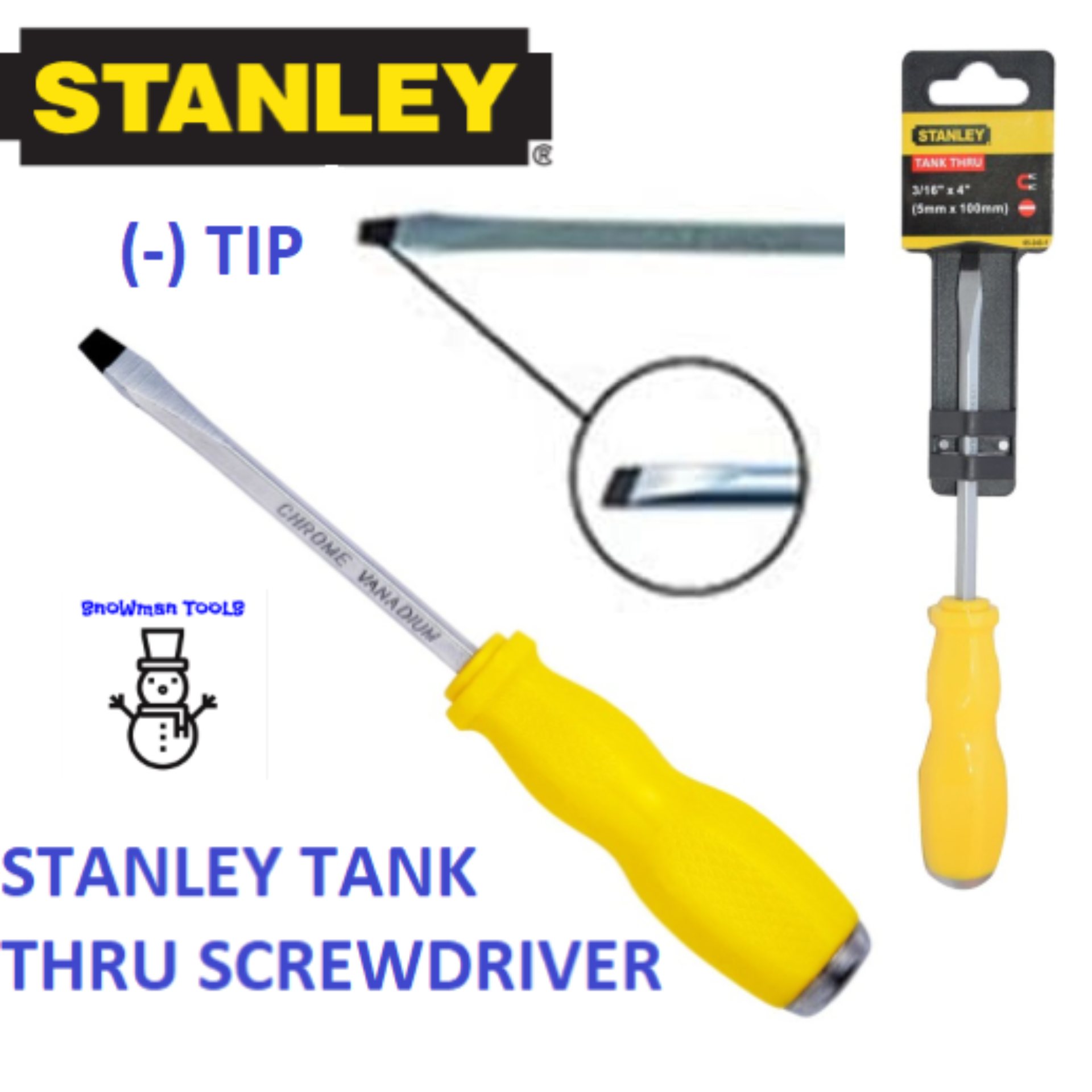 STANLEY TANK THRU SCREWDRIVER DRIVER SLOTTED CRV 4" 5" 6" 8" 10" 12 ...