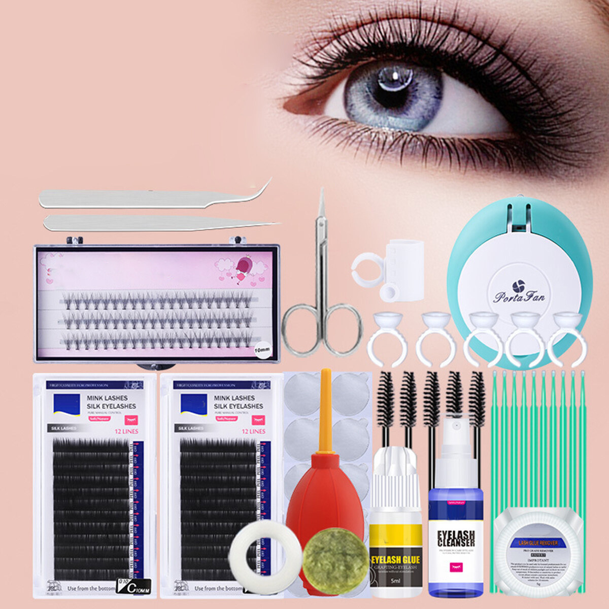 Grafting Eyelash Set False Eyelashes Ring Cup Cotton Swabs Tweezers ...