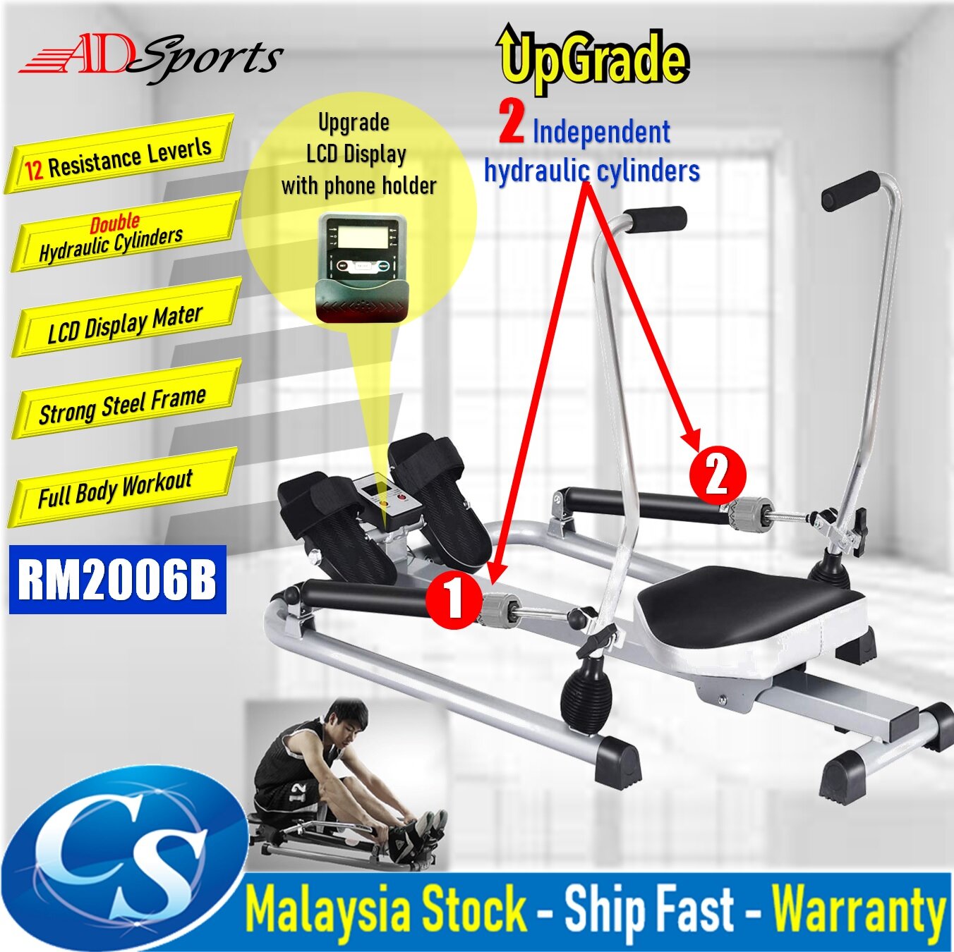 CS Mall : Upgrade Double Hydraulic Rowing Machine Full Motion Folding ...