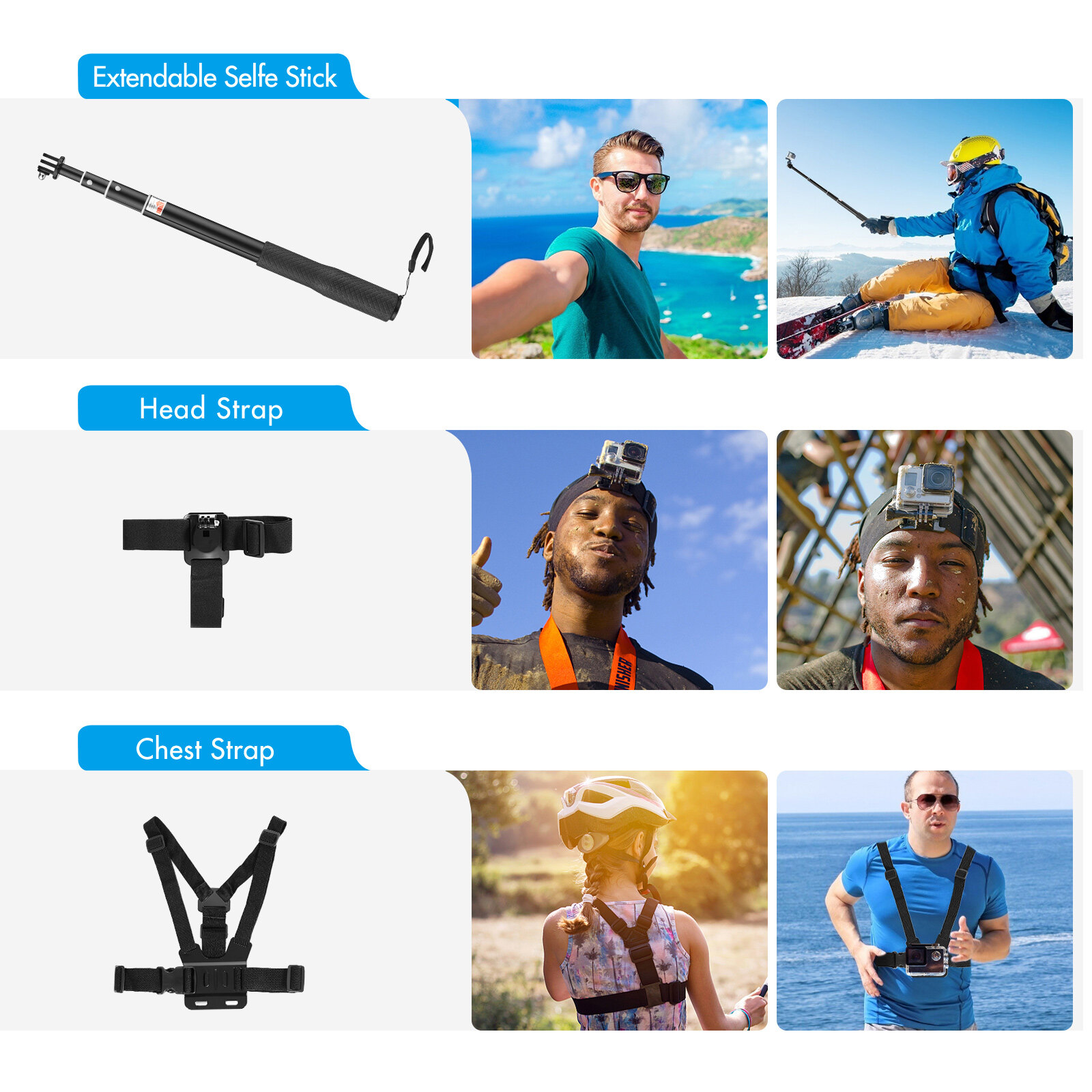 Andoer Action Camera Accessories Kit Sports Camera Accessories Set With ...