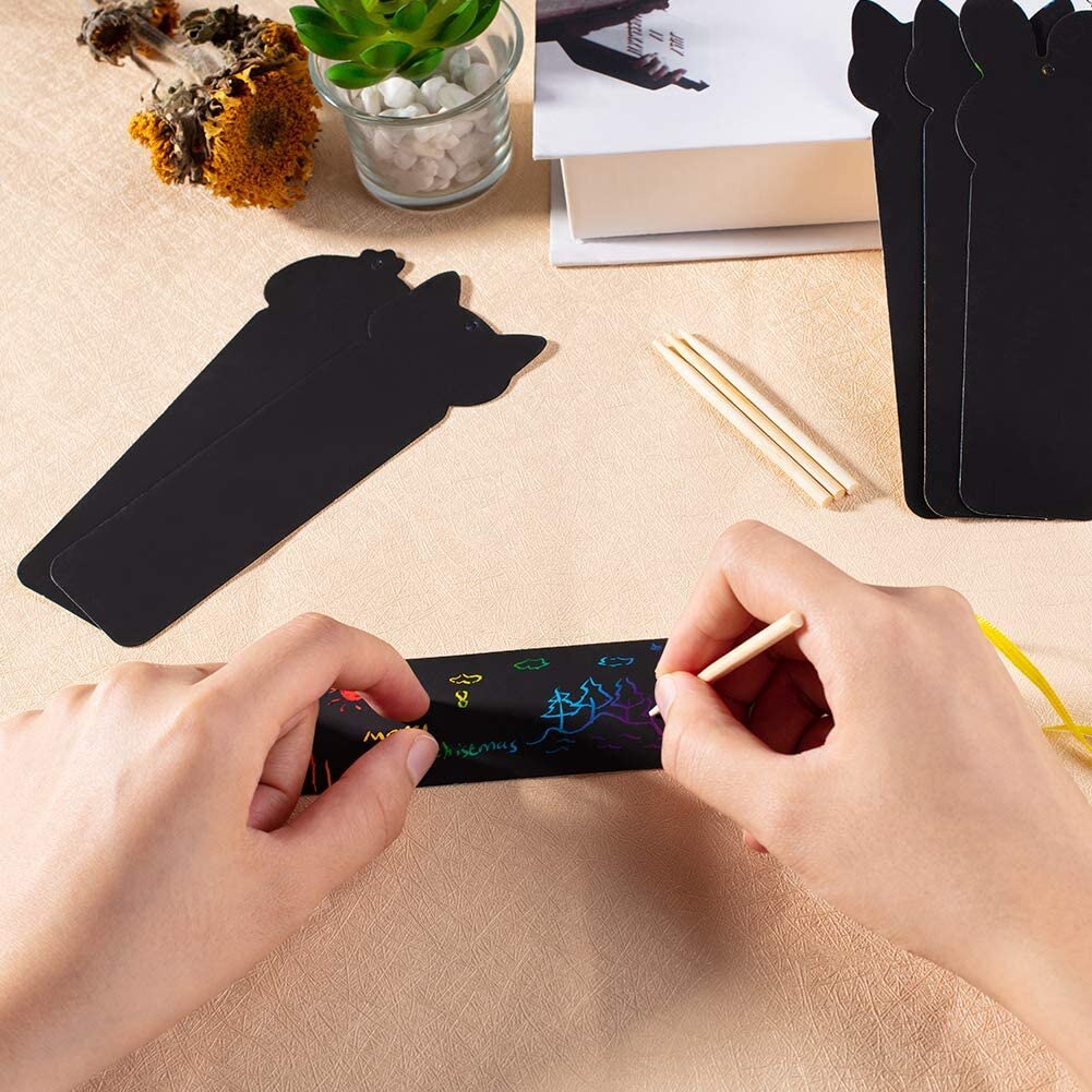 48 Sheets Rainbow Scratch Art Bookmark Papers 48 Pcs Colorful Stain ...