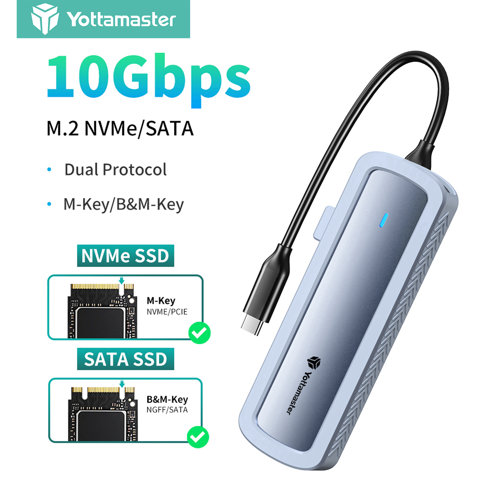 Yottamaster 10Gbps USB C M.2 NVME SATA SSD Enclosure support M and B&M Key 2230 2242 2260 2280 ...