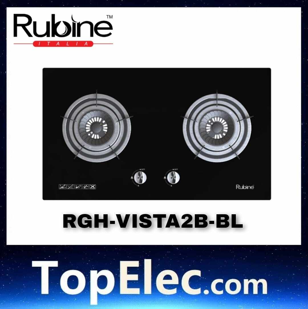 RUBINE GAS RGH-VISTA2B-BL 5.0kW 2 BURNER SAFETY VALVE BLACK TEMPERED ...