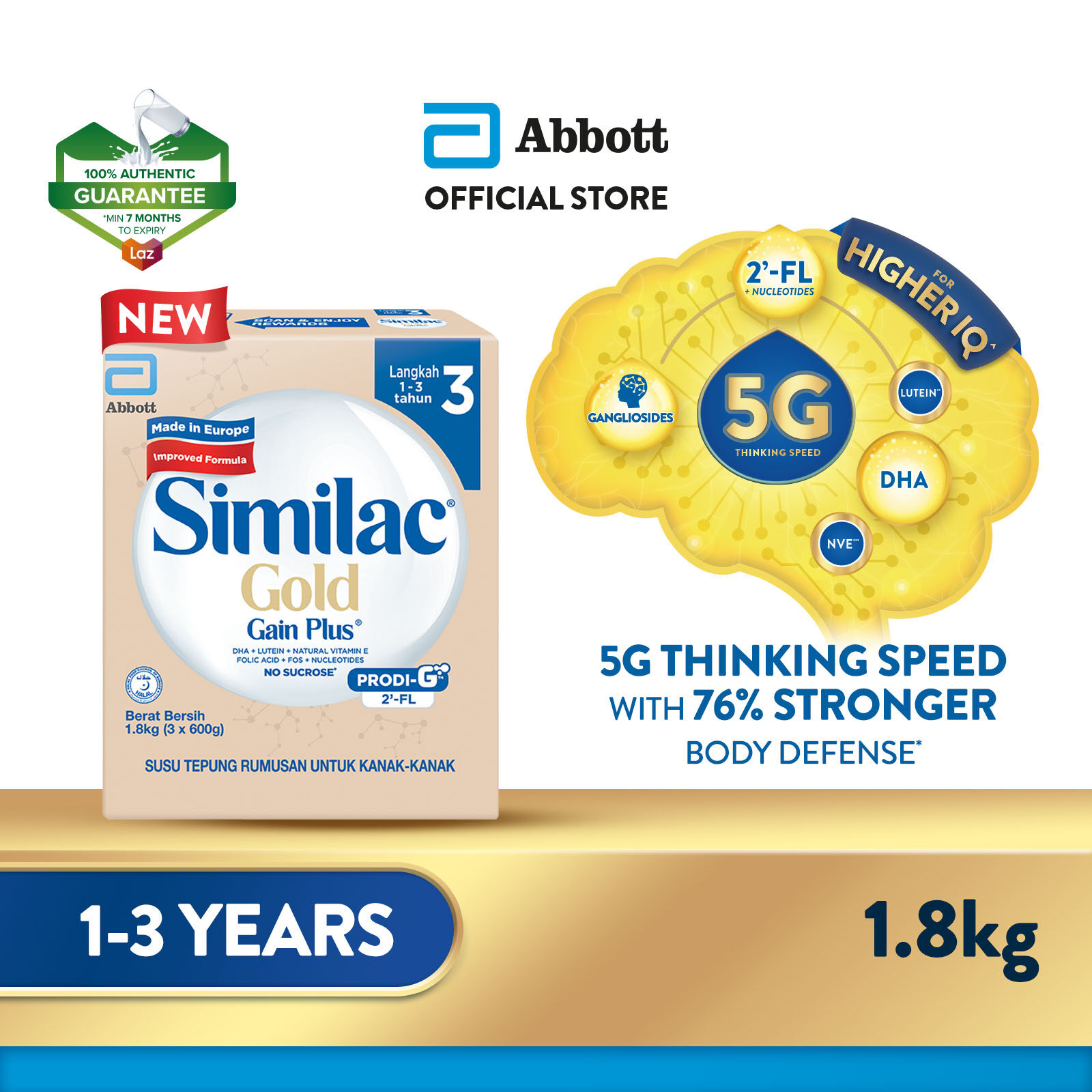 Similac Gold Gain Plus Step 3 Milk Formula 1.8kg (Growing Up Milk for ...