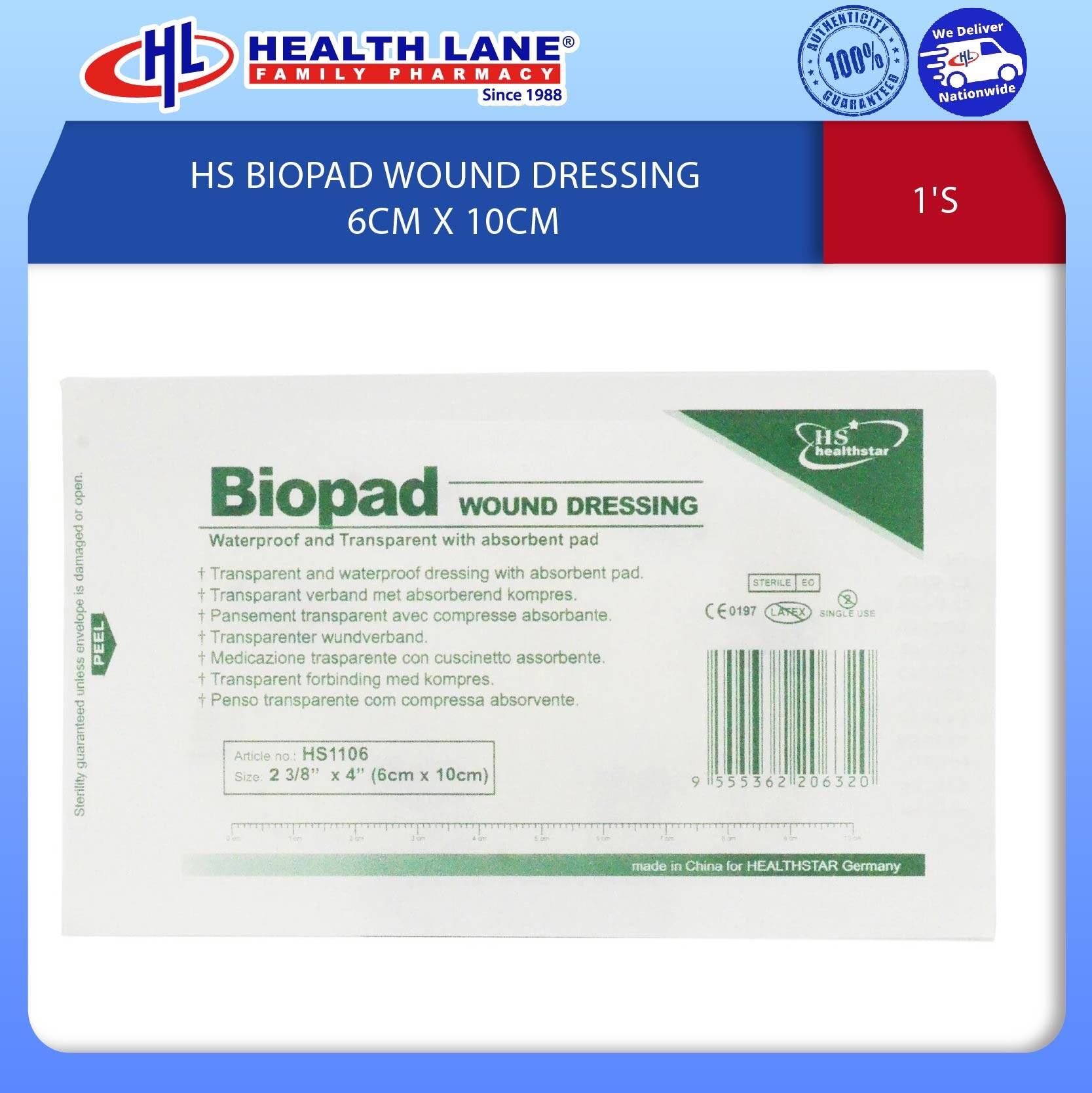 HS BIOPAD WOUND DRESSING 6CM X 10CM 1'S | Lazada