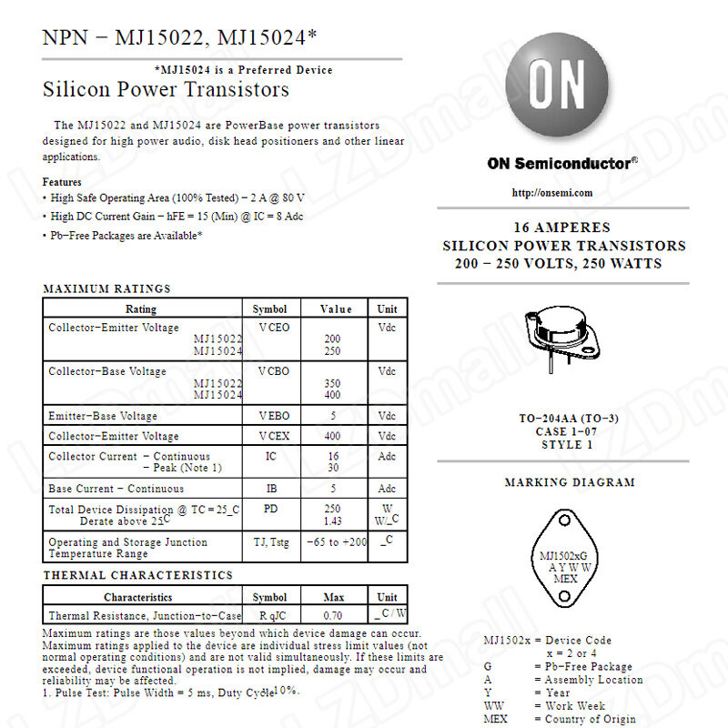 1คู่เดิม MJ15024G + MJ15025G-3 MJ15024 MJ15025 16A 200-250V 250W ...