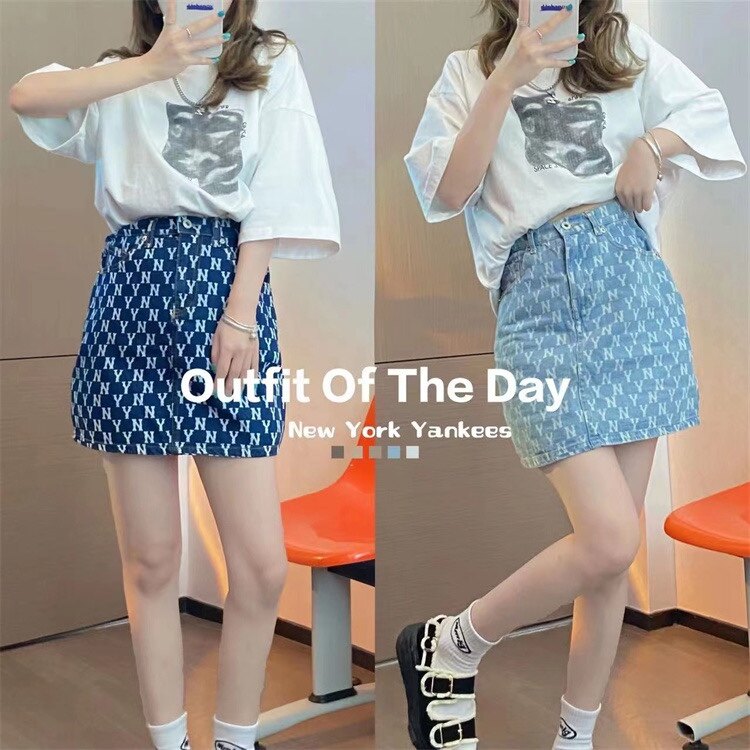(มาใหม่) ที่มีคุณภาพสูง22ss NewMLB เดิมสไตล์เต็มพิมพ์ NY กระโปรงยีนส์สำหรับผู้หญิงในช่วงฤดูร้อน ...