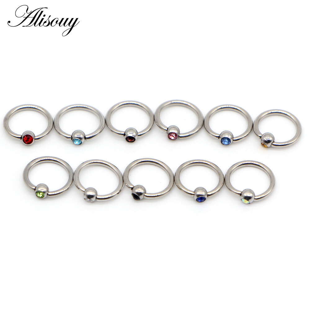 Alisouy 1PC Stainless Steel Captive Hoop Crystal Bead Rings BCR Eyebrow ...