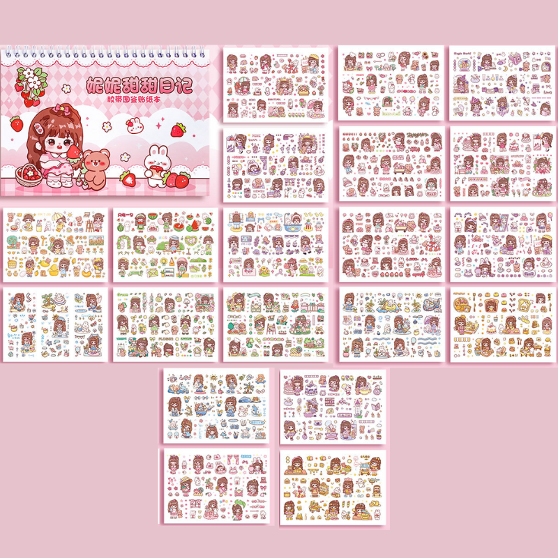 Cute Cartoon Sticker Book (20 sheets) 图鉴贴纸本可爱小女孩手帐DIY装饰人物素材手账贴纸和纸 | Lazada