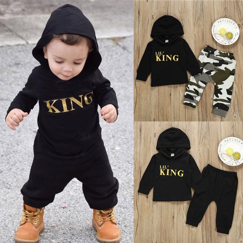 XZM Toddler Kids Baby Boys Hooded Letter Print Pullover Sweater T-shirt Tops + Long Pants ...