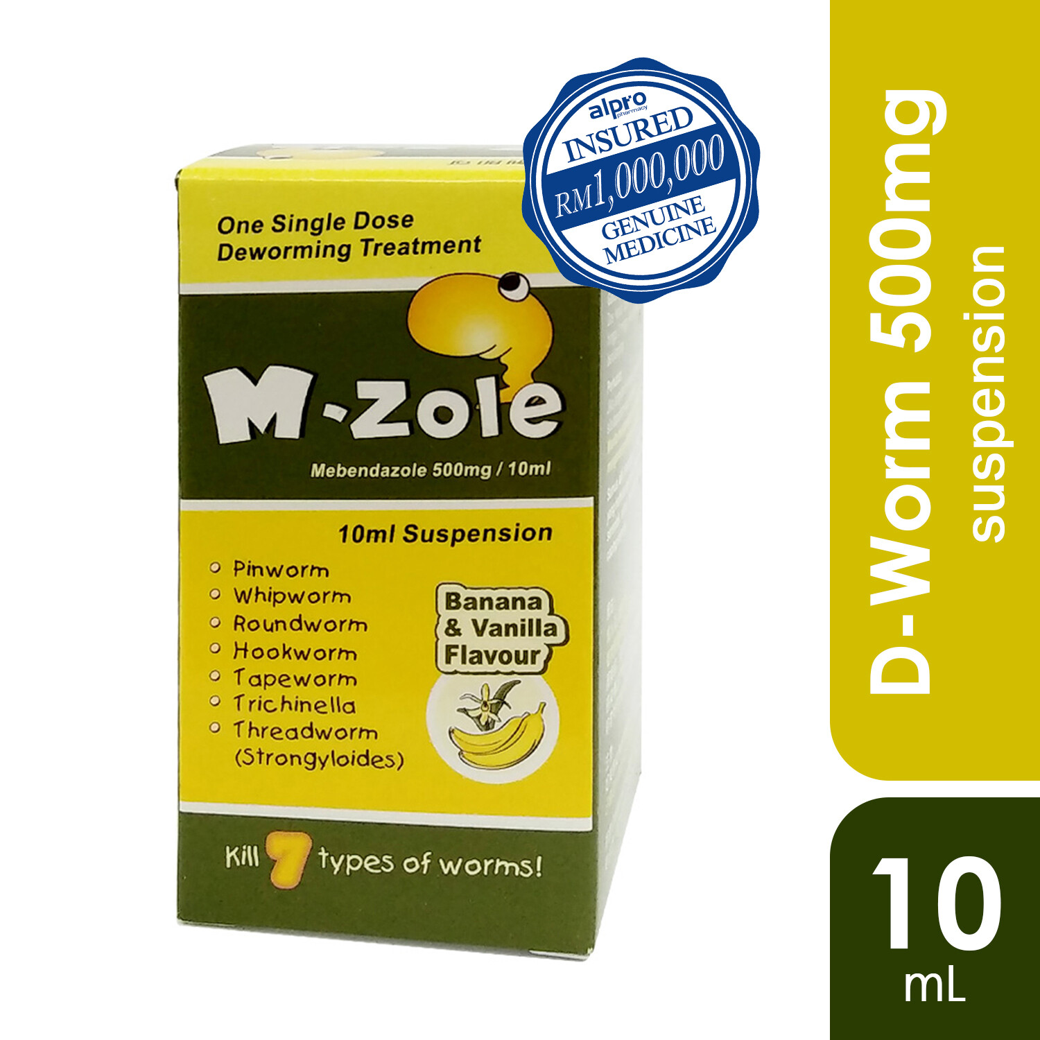 Alpro Pharmacy M-Zole D-Worms Suspension 10mL (Banana & Vanilla Favour ...
