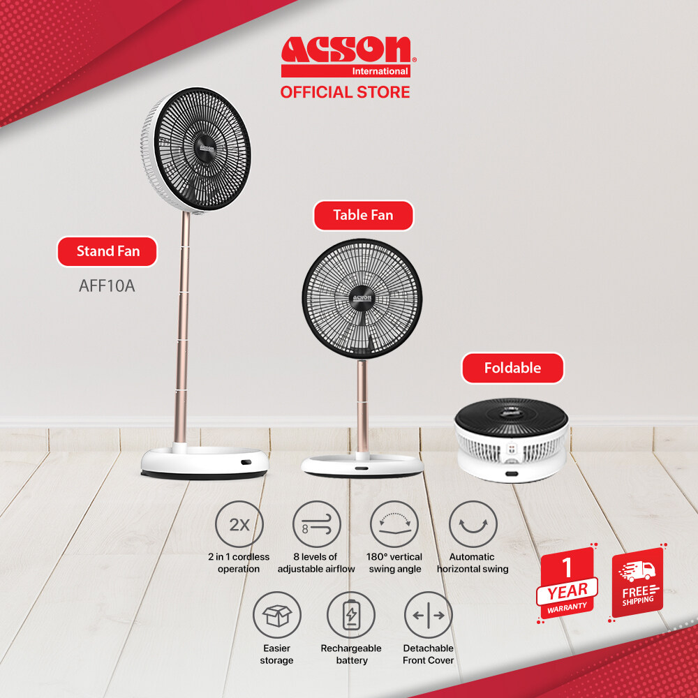 Acson Foldable Floor Fan AFF10A - Rechargeable / Cordless / Stand Fan ...