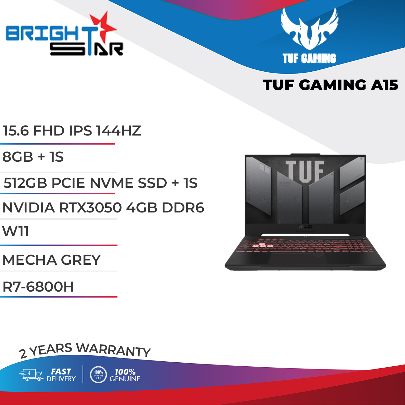ASUS TUF Gaming Laptop A15 ( FA507R-CHN038W ) ( Ryzen 7 6800H | 8GB+1S ...