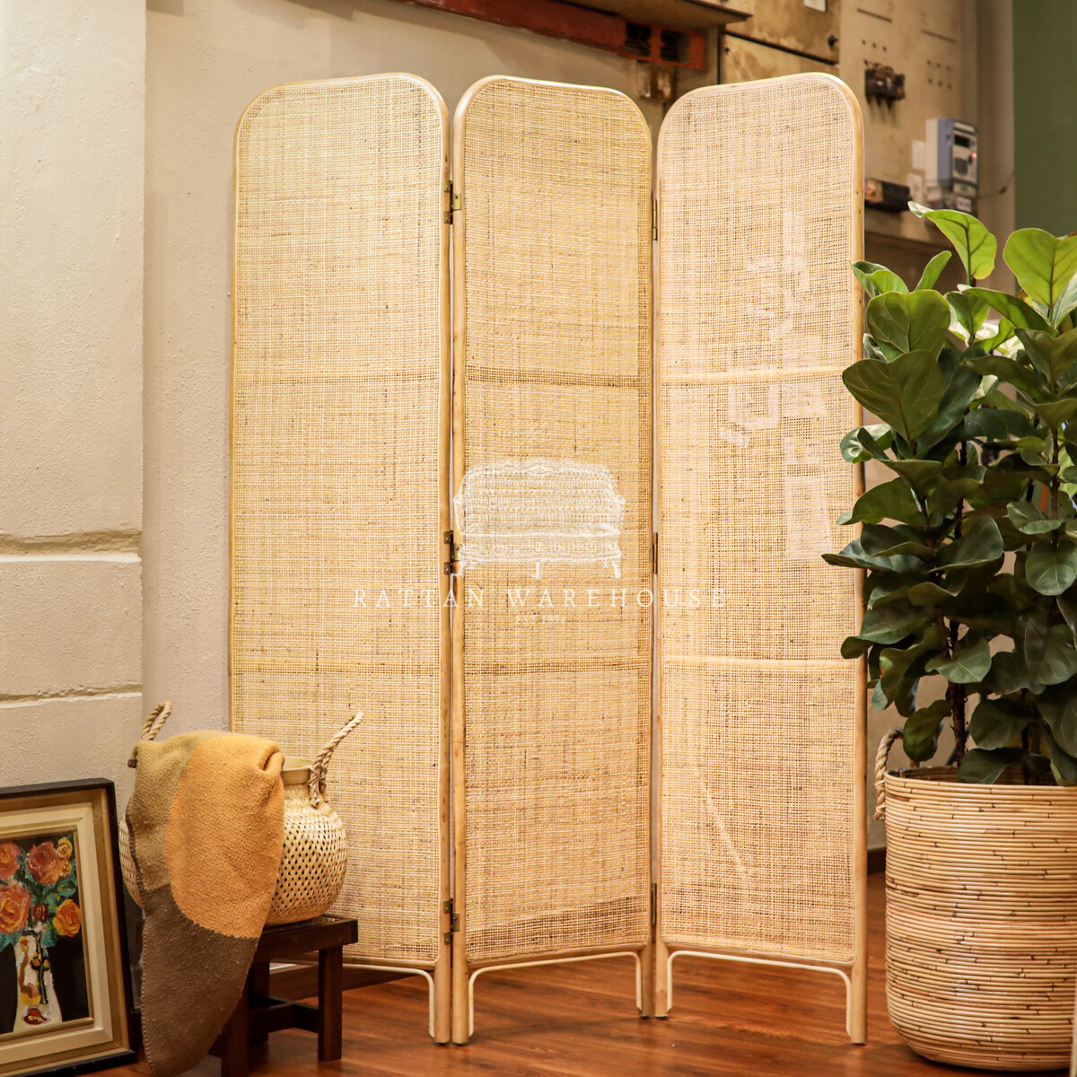 3 Panel Natural Rattan Folding Screen Divider Pembahagi Ruang ...