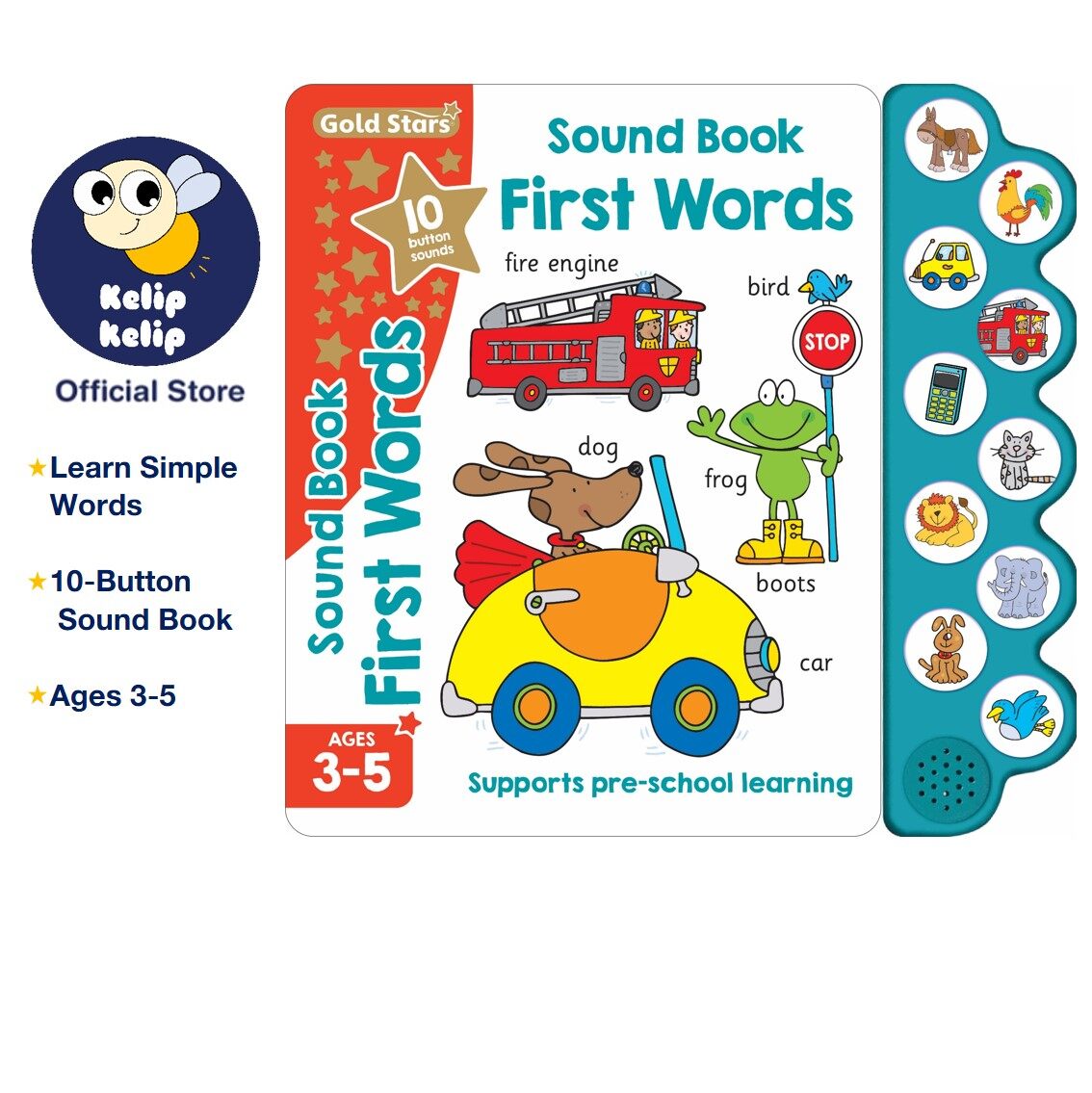Gold Stars 10 Button First Words Sound Book For Kids to Learn Simple ...
