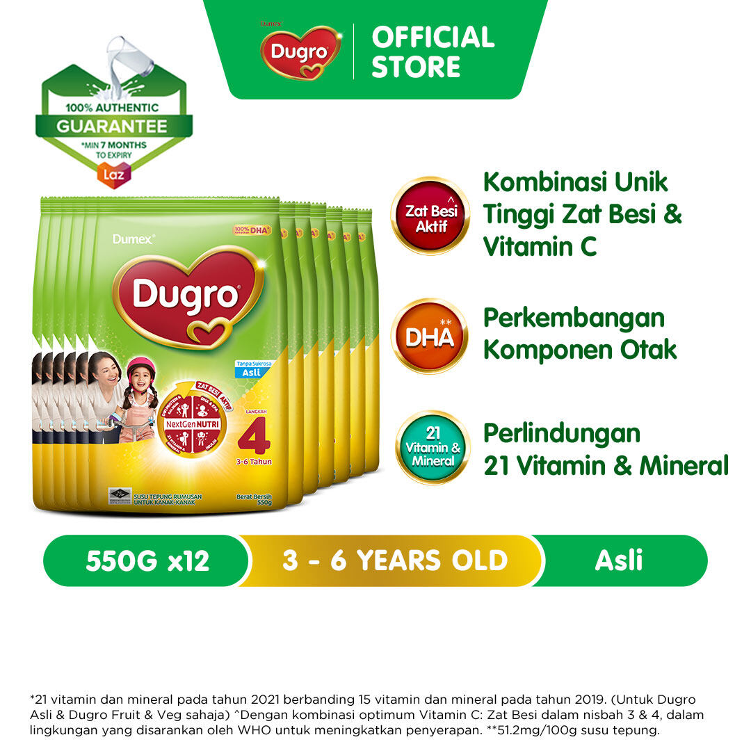 Dumex Dugro Step 4 Original/Asli Growing Up Milk Formula 3 - 6 years 550g X 12 | Lazada