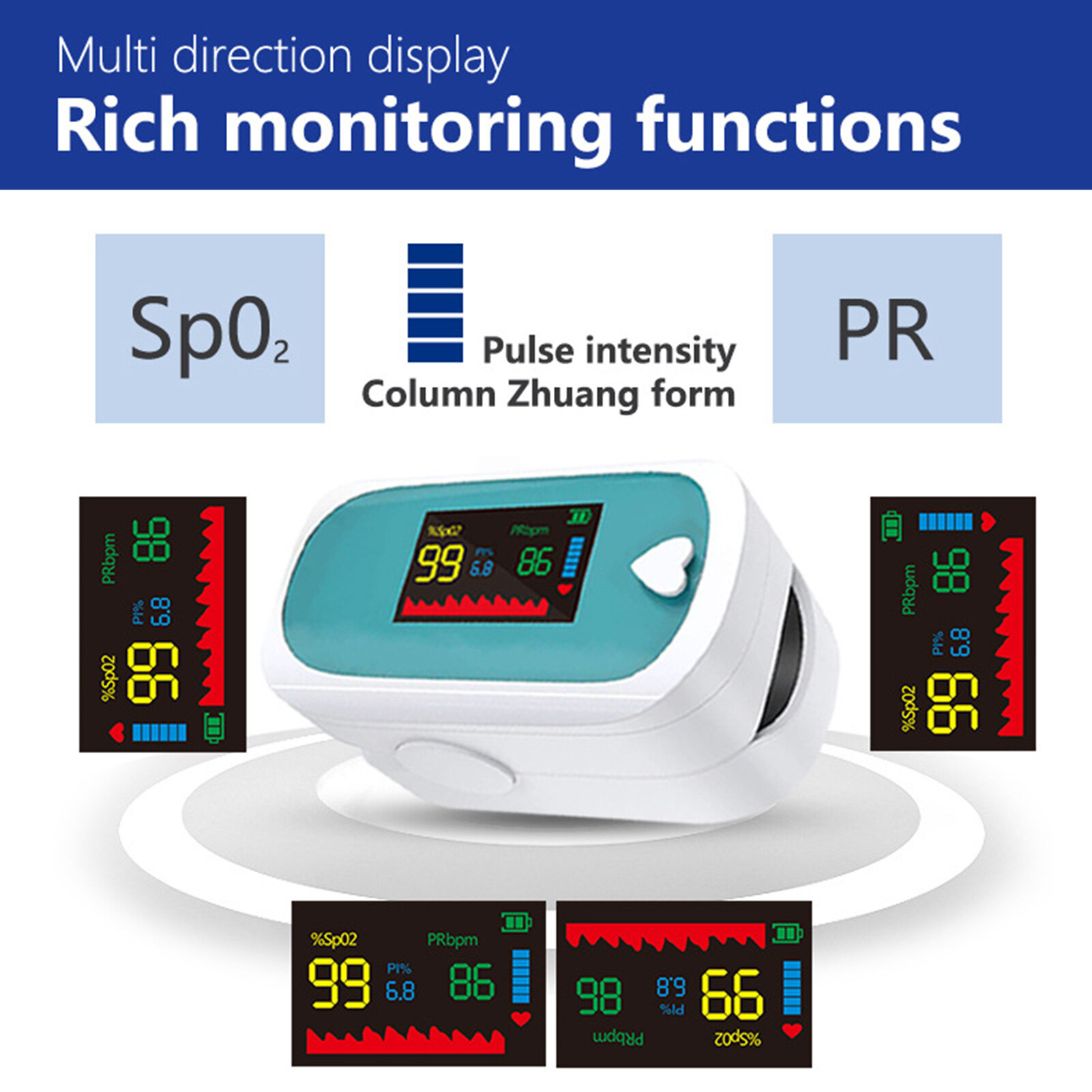 (CE/FCC)Digital Fingertip Pulse O-ximeter TFT Display Blood Oxygen Sensor Saturation Mini SpO2 ...