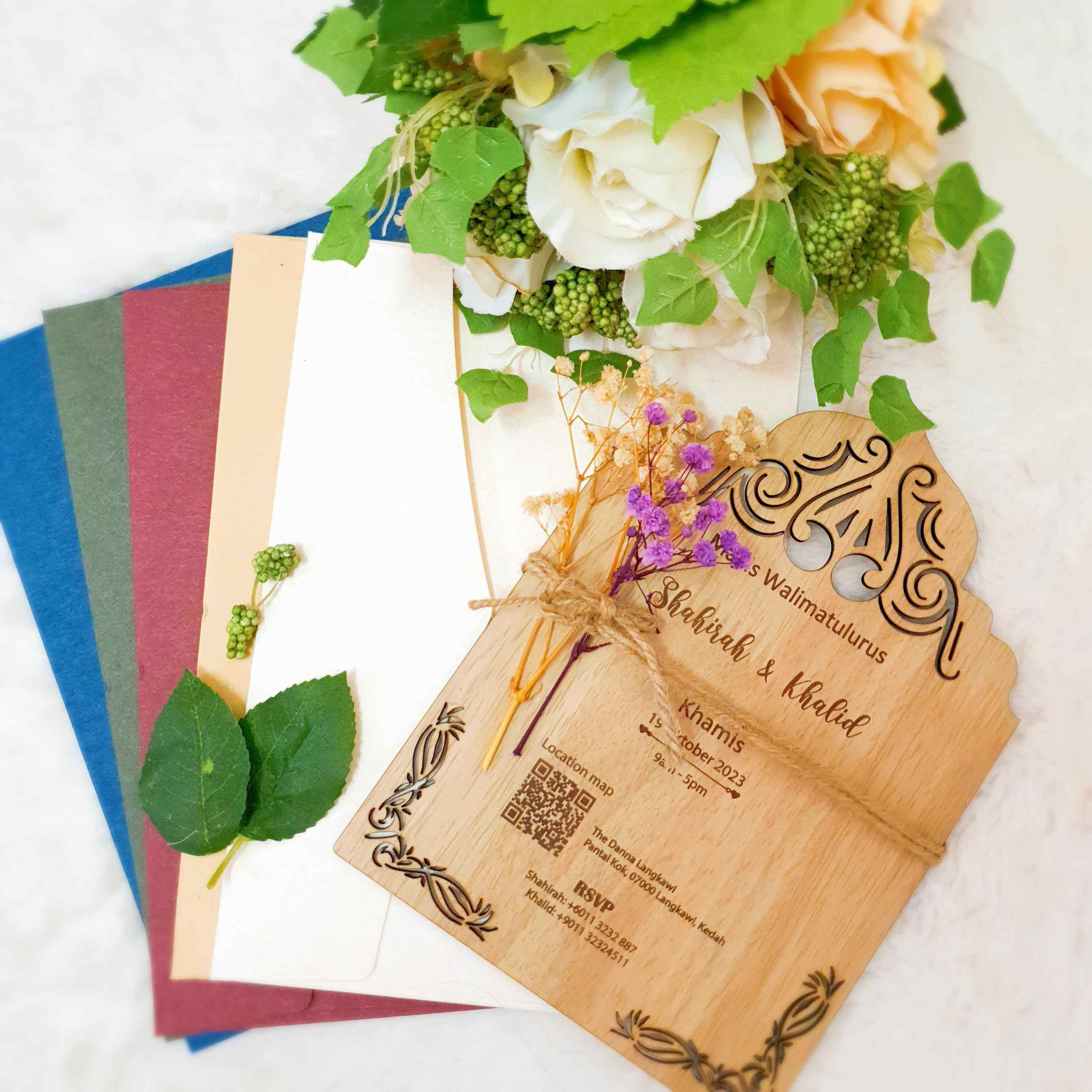 Custom wood invitation, wedding invitation, kad perkahwinan, kad ...