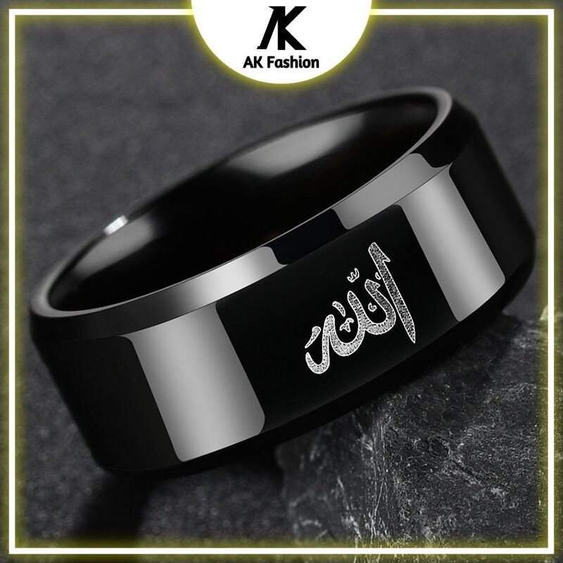Cincin Lelaki Hitam kalimah kaligrafi muslim mens ring creed islam ...