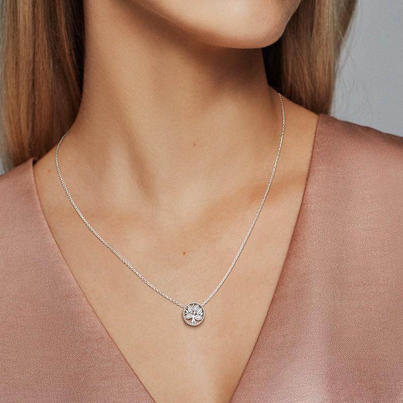 PANDORAˉ Tree of Life Necklace 925 Silver 397780CZ Simple Clavicle ...