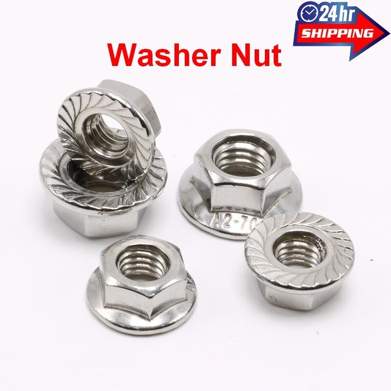 Hexagon Flange Nut 304 Hex Nat Stainless Steel Washer Nut Nylon Lock Nut m3 m4 m5 m6 m8 m10 m12 ...