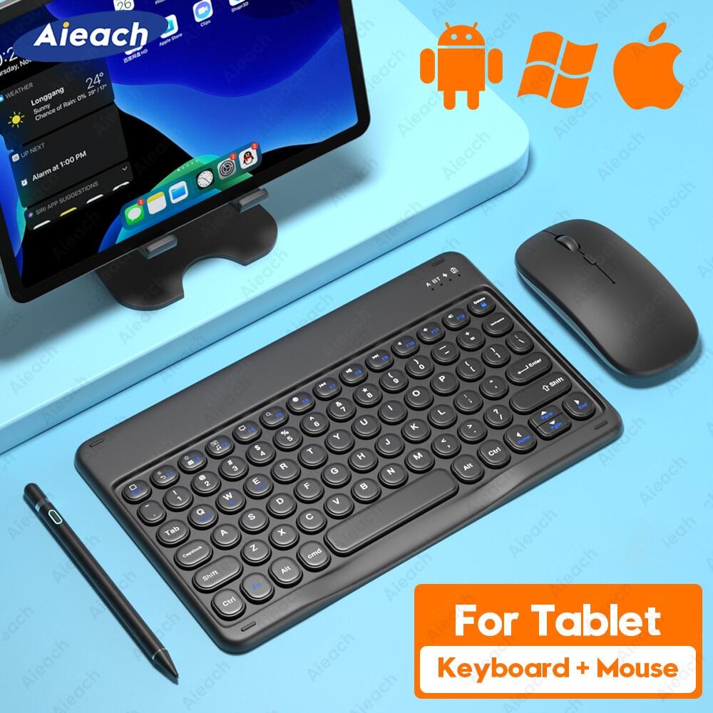 For iPad Keyboard and Mouse, Retro Round Teclado Wireless Bluetooth ...