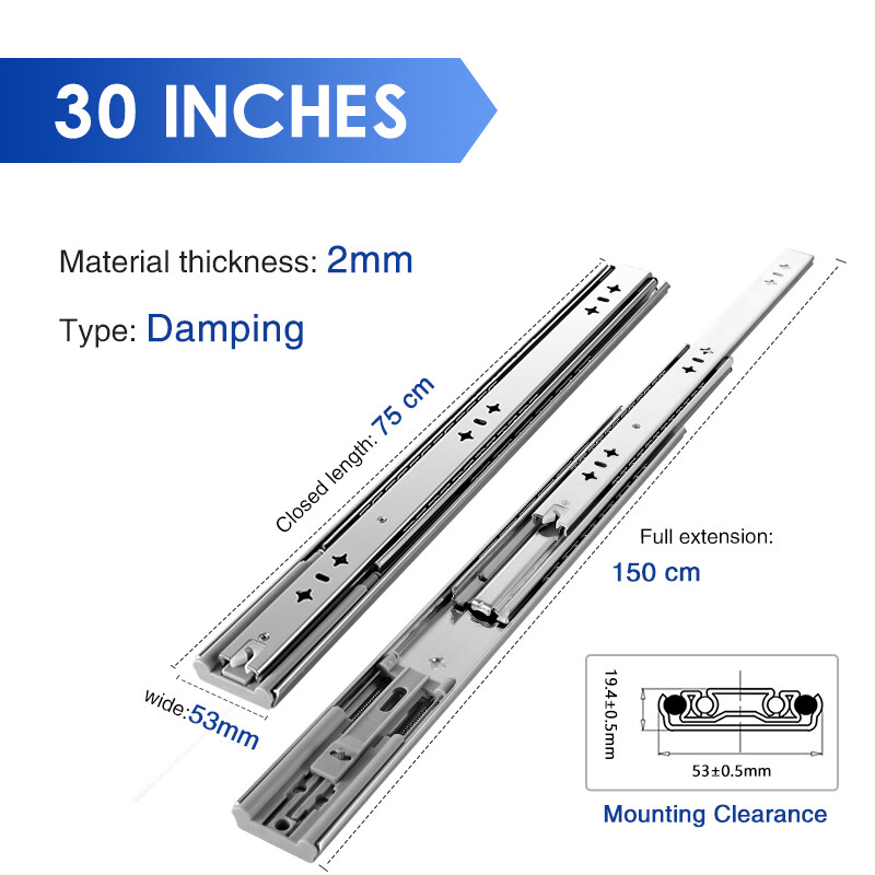 1 Pair Heavy Duty Drawer Slides 120kg Load Capacity Side Mount Full ...