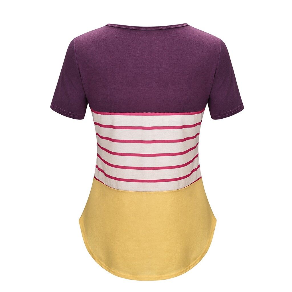 [BNV MALL] ผู้หญิงเสื้อคลุมท้องแขนสั้นเสื้อยืดให้นมลายทางสำหรับให้นม ...