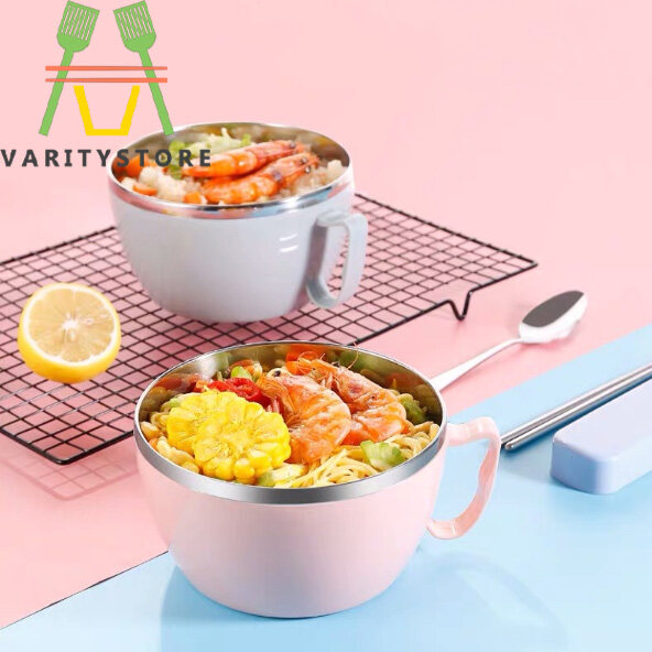 【Varitystore】Solid Stainless Steel Noodle Bowl with Handle, Food Container, Rice Soup Bowl ...