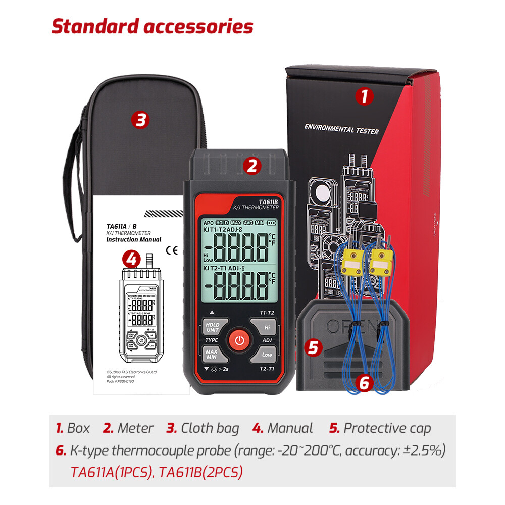 Aideepen TA611A/B Digital Thermocouple Temperature Mini K/J Temperature ...