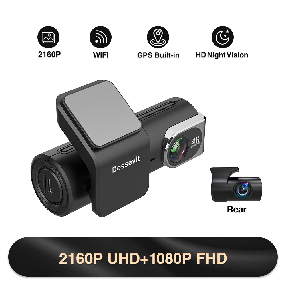Dossevit 4K Dash Cam 2160P Built-In GPS Wi-Fi DVR ที่จอดรถ Monitor ...