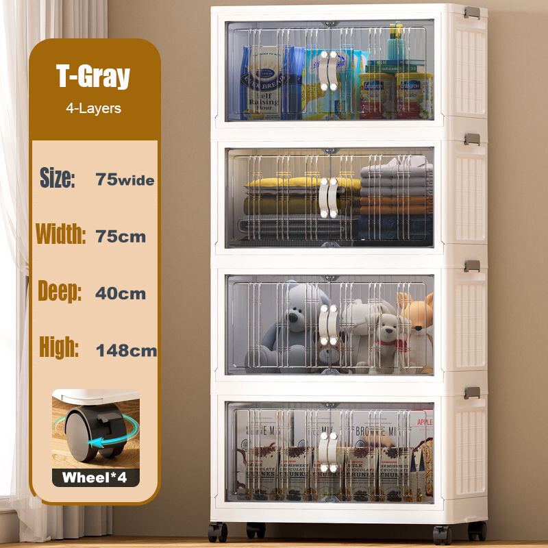 MILE 3/4/5 Tier Foldable Storage Cabinet With Wheels Multi-Function No ...