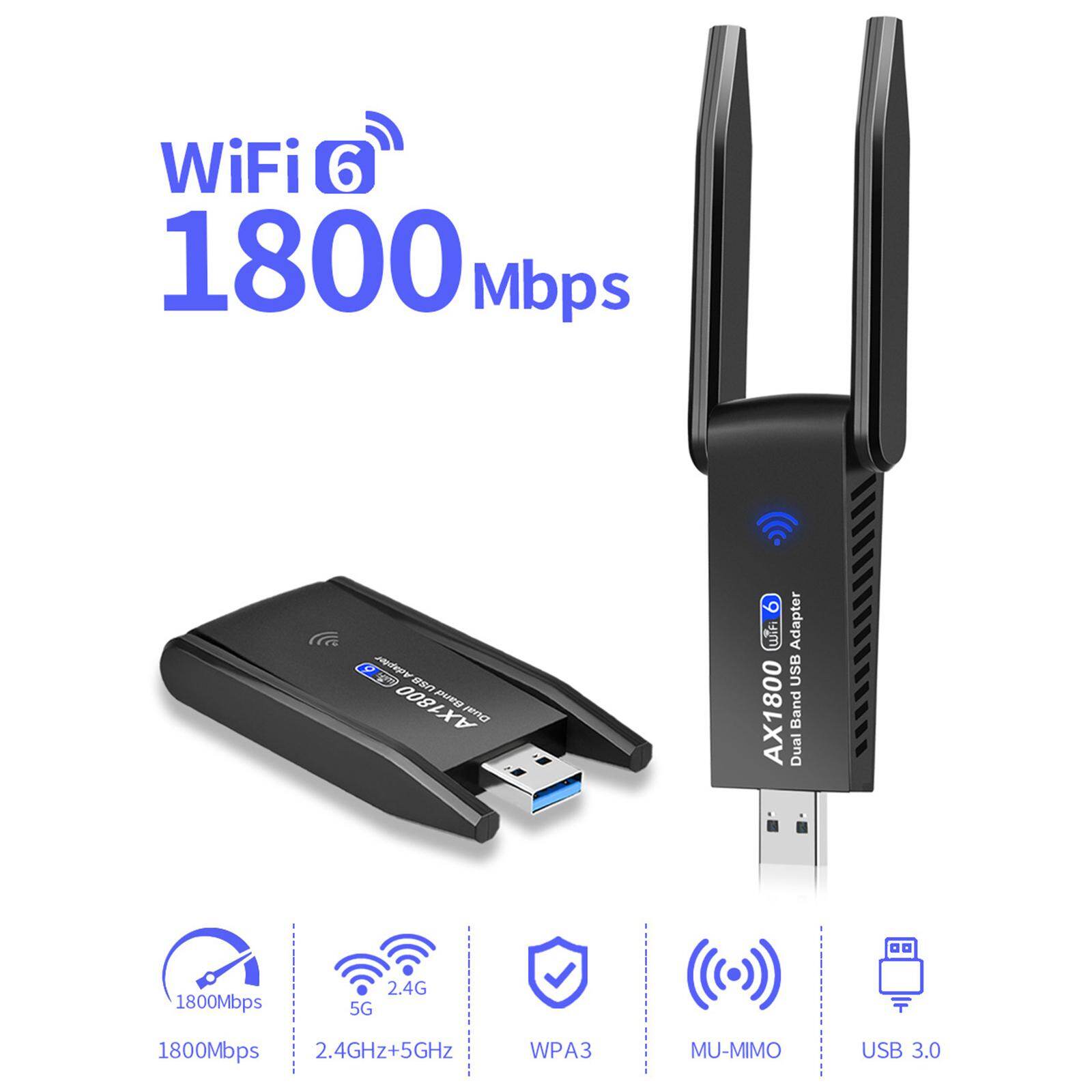 WiFi 6 USB Adapter 802.11ax 1800/1300Mbps Dual-Band 2.4G/5GHz Wifi ...